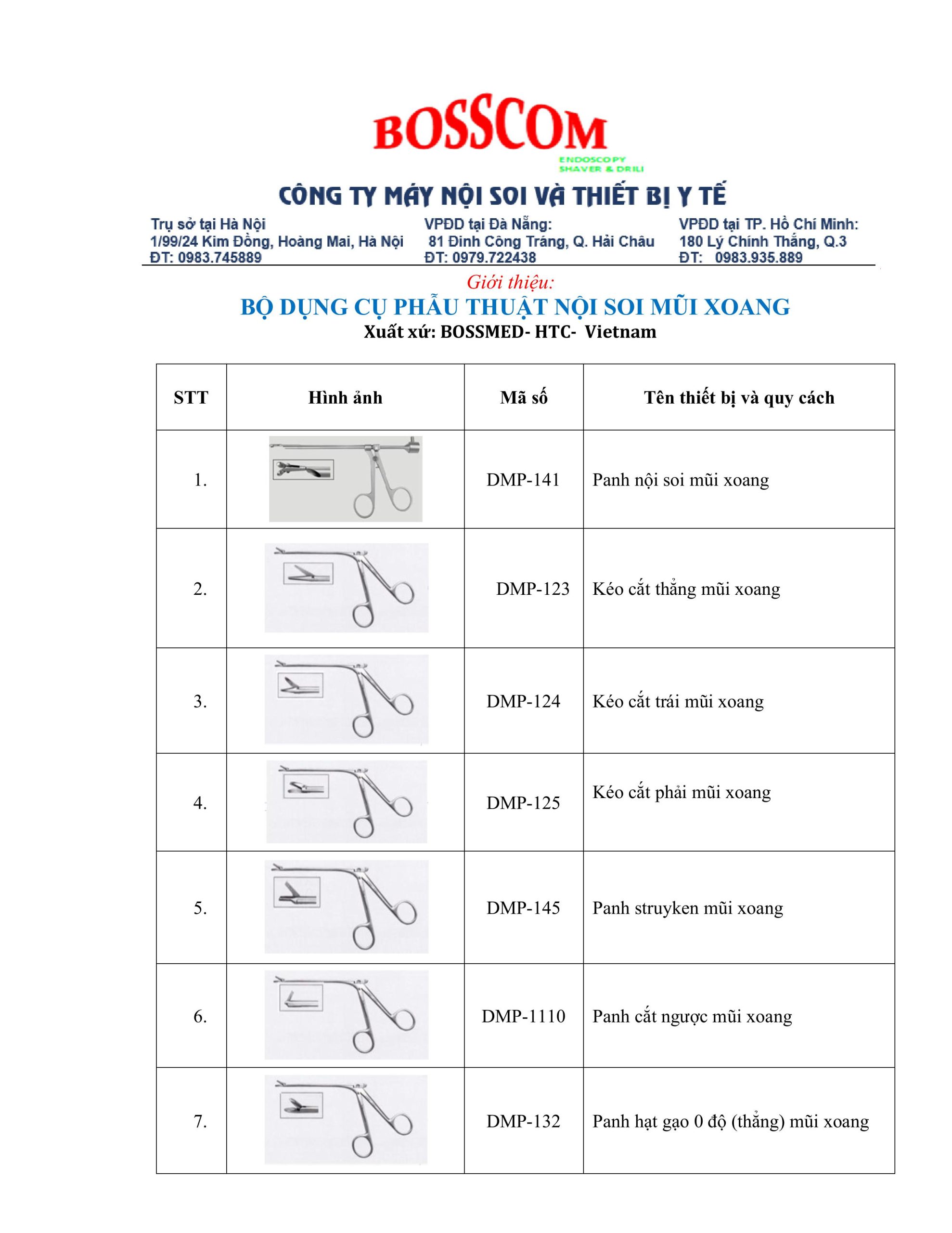 Bộ Dụng Cụ Phẫu Thuật Mũi Xoang – Giải Pháp Toàn Diện Cho Can Thiệp TMH – BOSSCOM TBYT